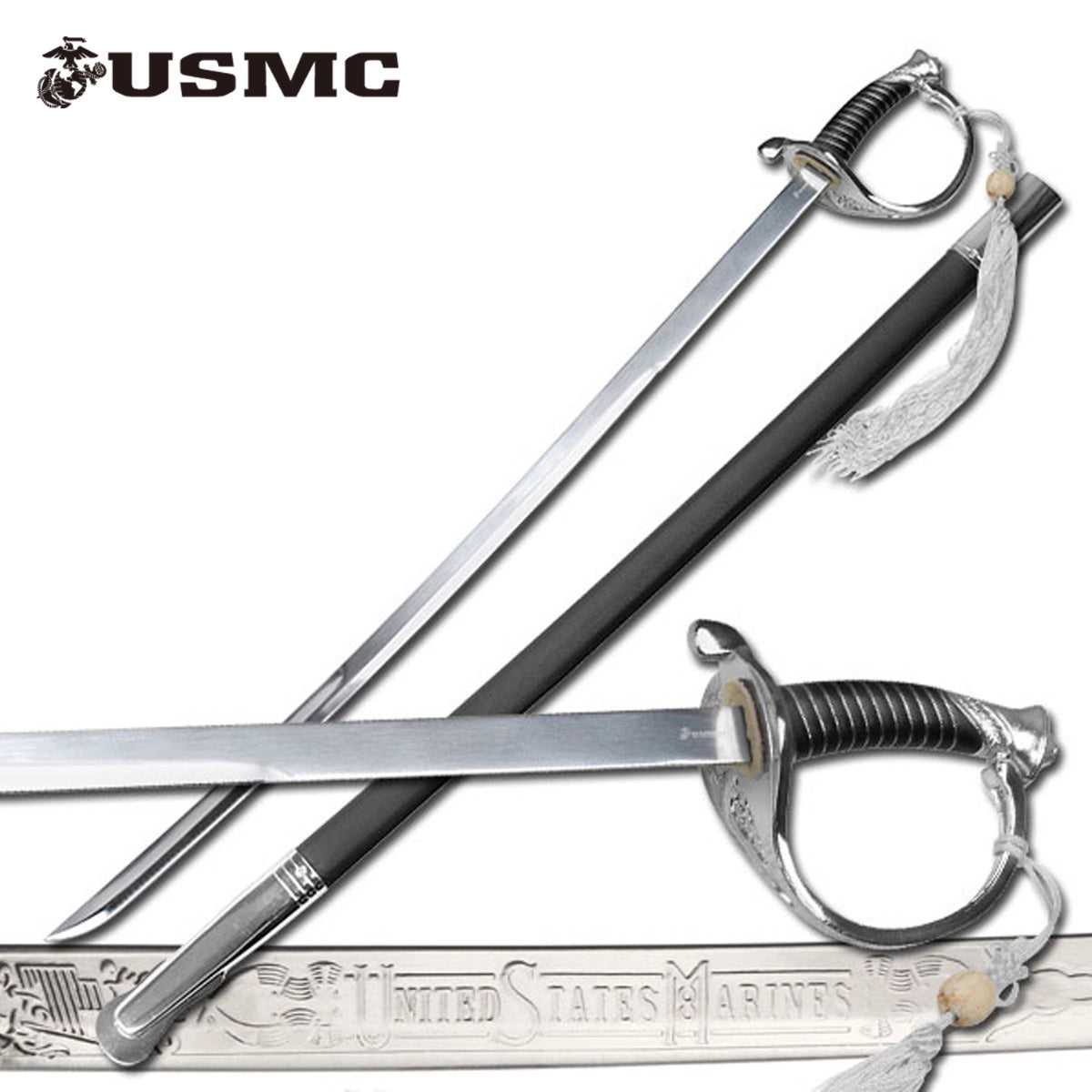 39" USMC Marine Military Historical Silver Saber Sword For Sale (M-103