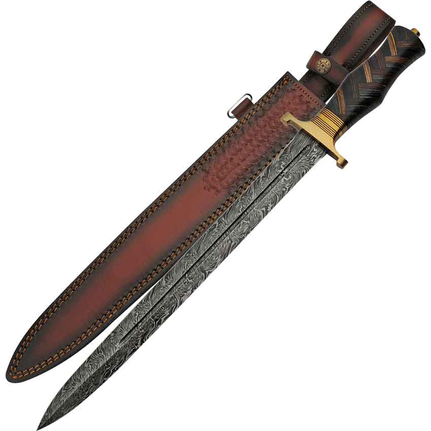 21" Damascus Firestorm Pattern Braided Short Sword for Sale