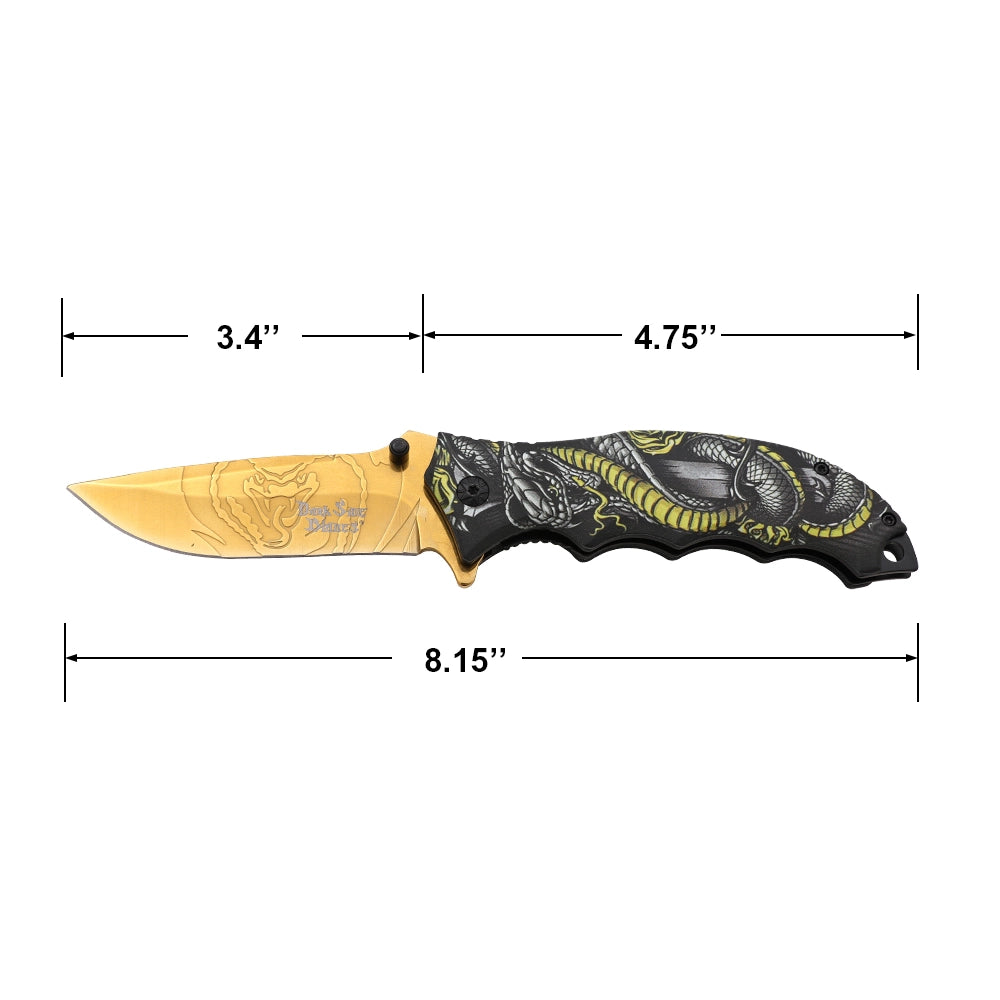 Dark Side Blades 3D Gold Cobra Snake Fantasy & Unique Pocket Knife