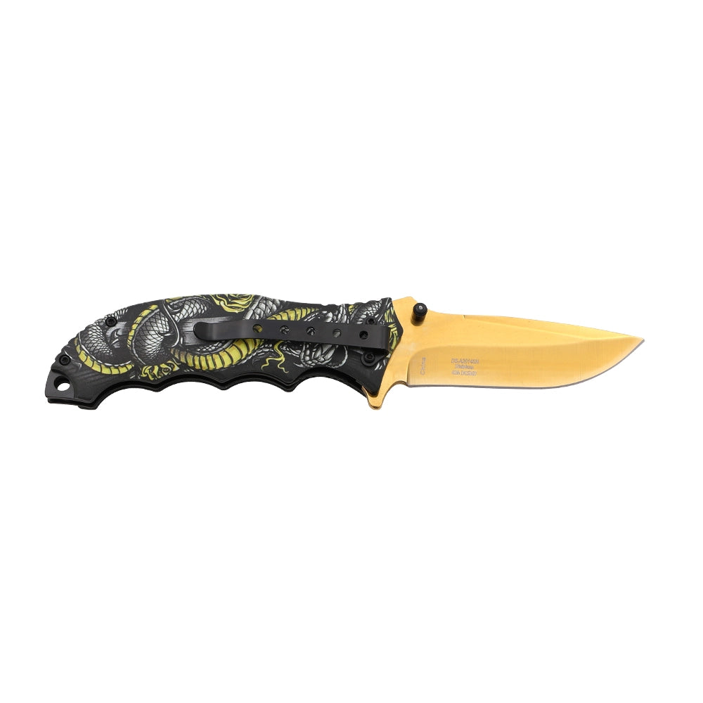 Dark Side Blades 3D Gold Cobra Snake Fantasy & Unique Pocket Knife