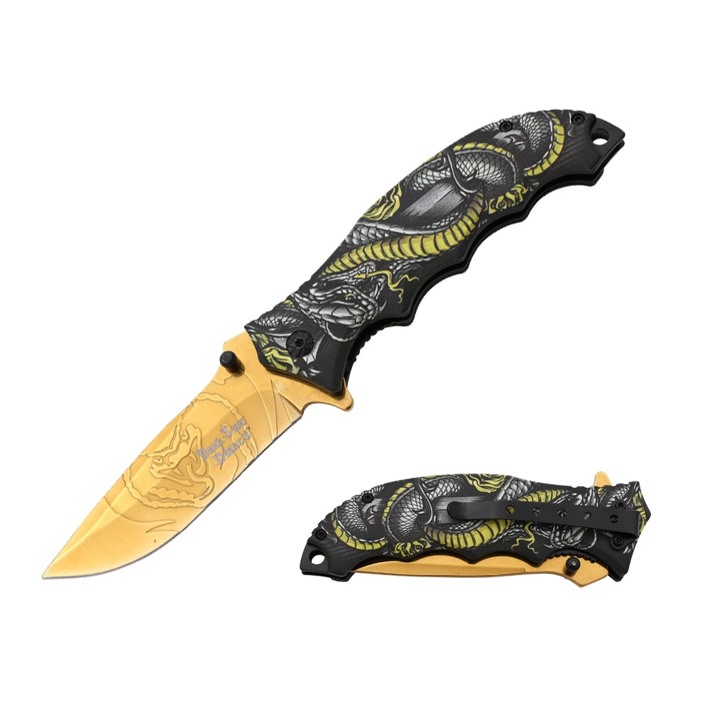 Dark Side Blades 3D Gold Cobra Snake Fantasy & Unique Pocket Knife