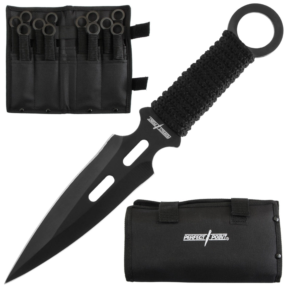 Perfect Point Kunai All Black Nylon Wrapped Throwing Knife Set (12 Pie