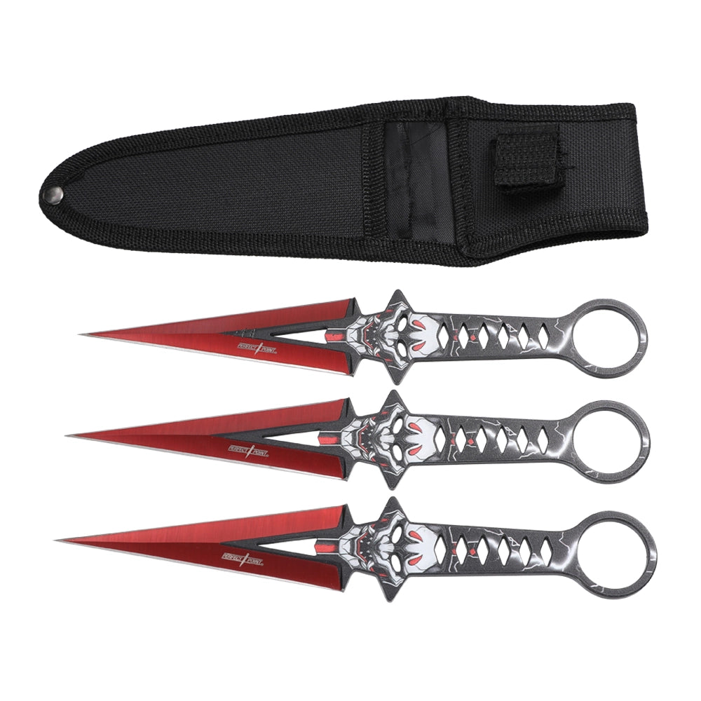 Perfect Point Kunai Japanese Oni Mask Throwing Knives Set | Full Tang