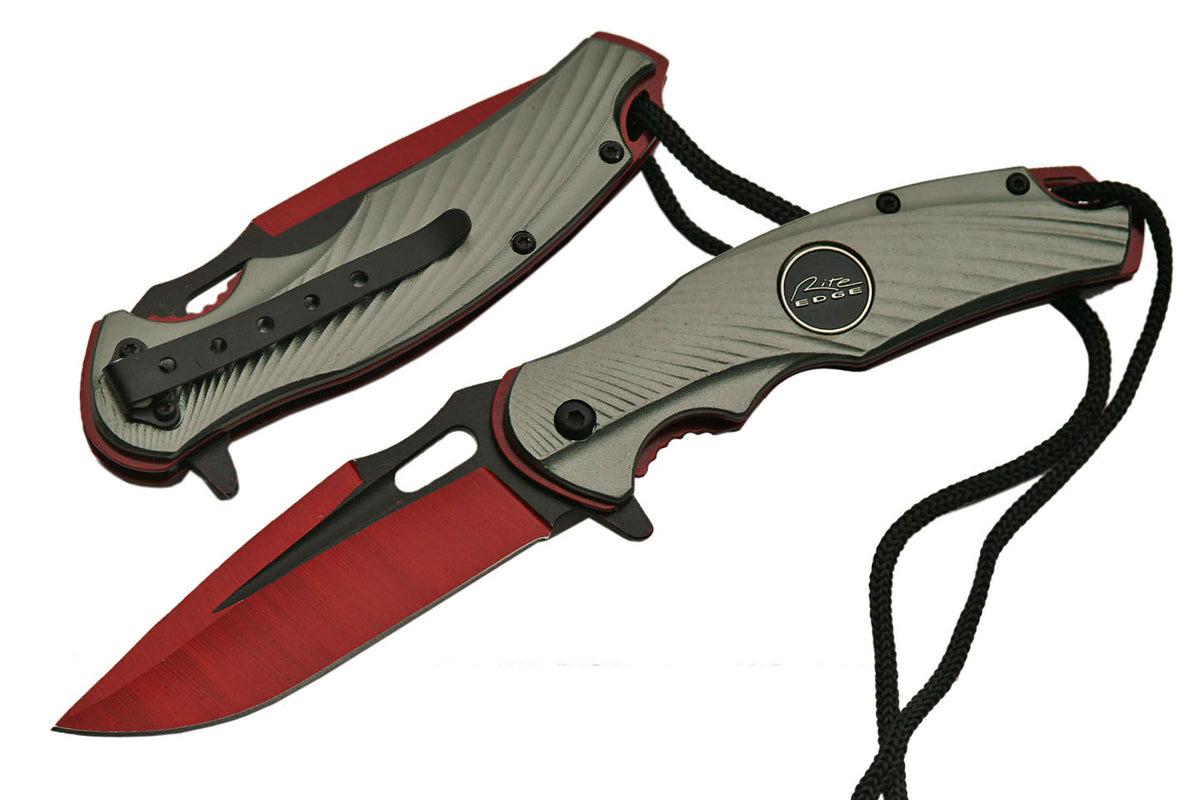 8" Red Stainless Steel Blade Heavy Duty Assisted Pocket Knife