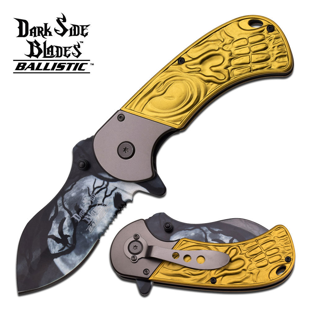 Dark Side Blades Half Serrated Green Die Cast Handle Spring Assisted P