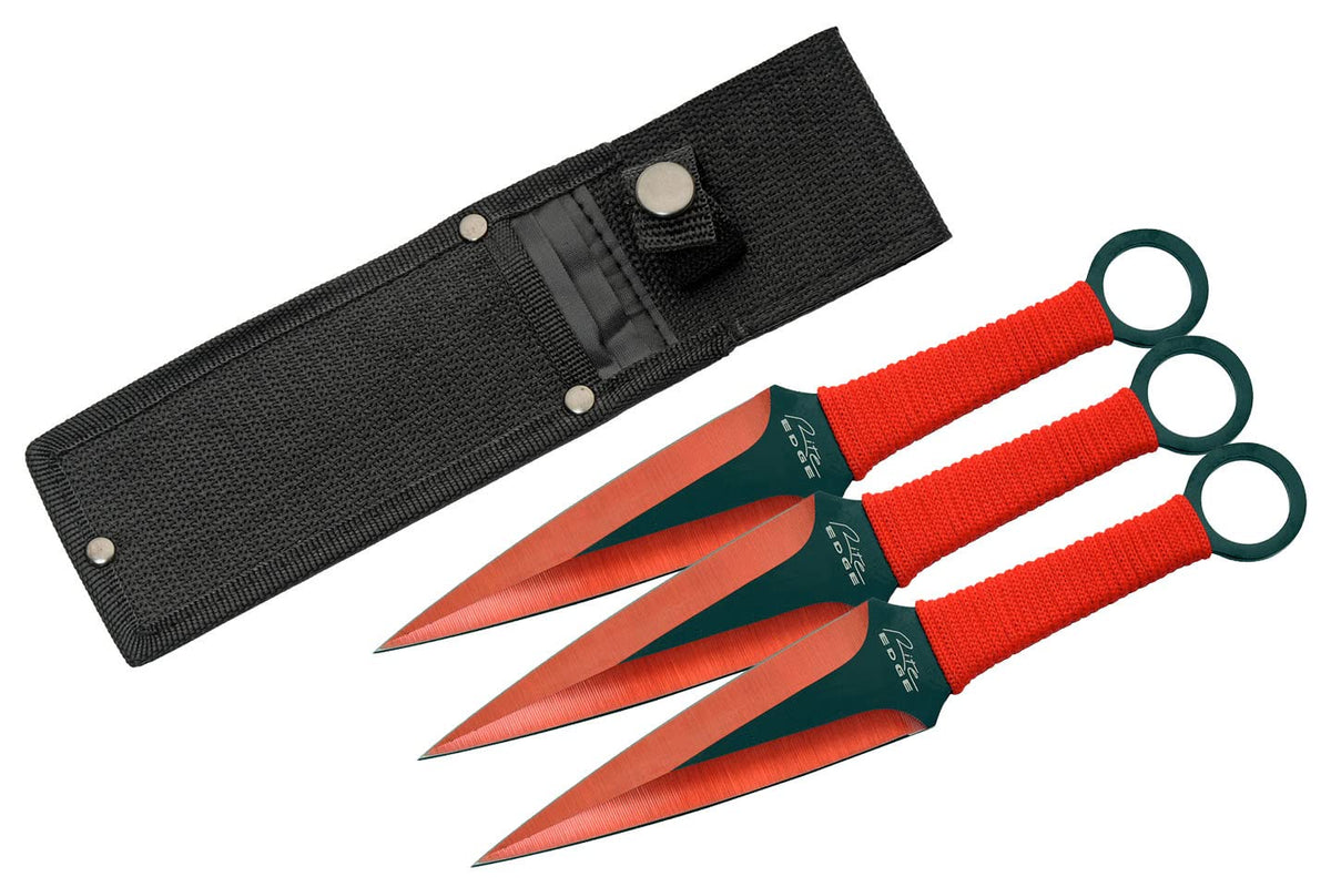 3 Piece Two Toned Red & Black Kunai Throwing Knife Set (211537-RD)