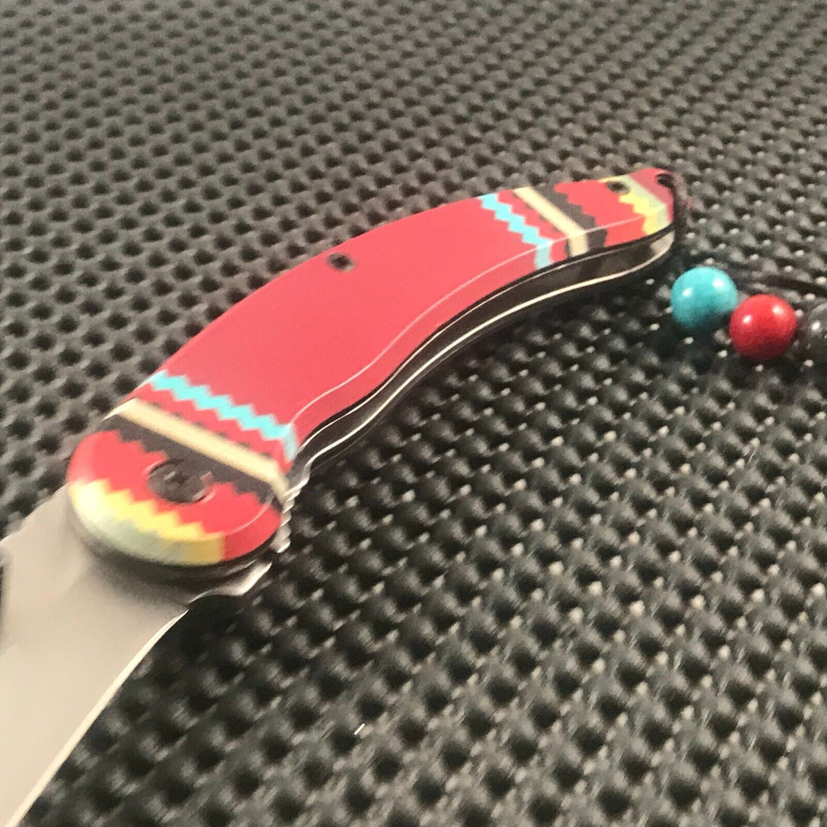 8.5" NATIVE AMERICAN DAMASCUS STYLE RED SPRING ASSISTED KNIFE