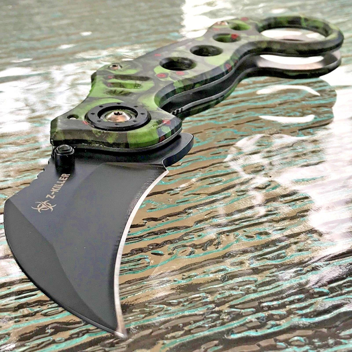 8" Tac Force Spring Assisted Ninja Karambit Green Zombie Knife