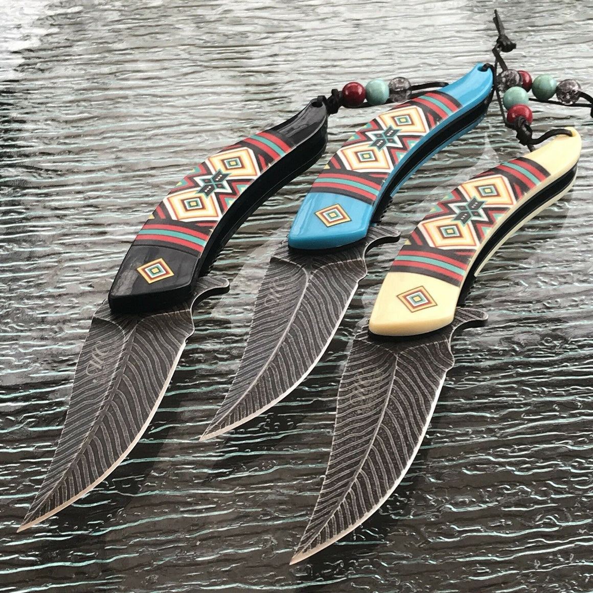 8.5" Indian Native American Spring Assisted Folding Knives MC-A023 Set