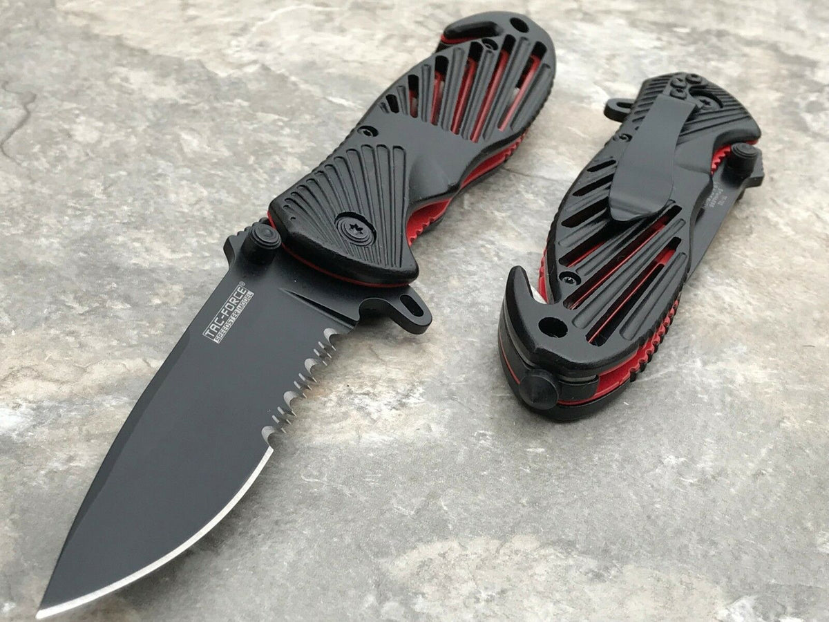 8" Tac Force Black & Red Tactical Folding Pocket Knife