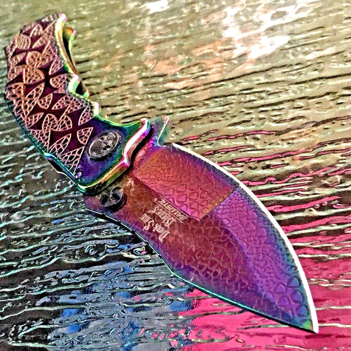 8" Dark Side Blades Tactical Rainbow Fantasy Titanium Pocket Knife