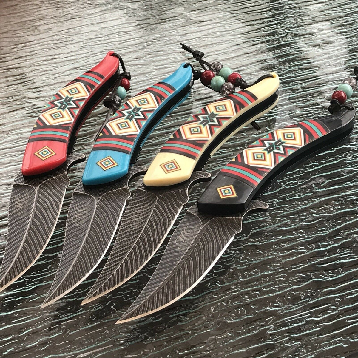 4 PC NATIVE AMERICAN INDIAN ASSISTED OPEN FOLDING OUTDOOR POCKET KNIFE