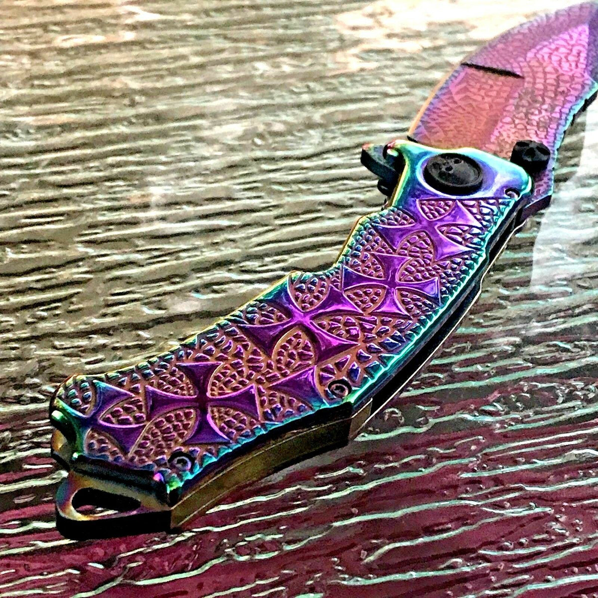 8" Dark Side Blades Tactical Rainbow Fantasy Titanium Pocket Knife