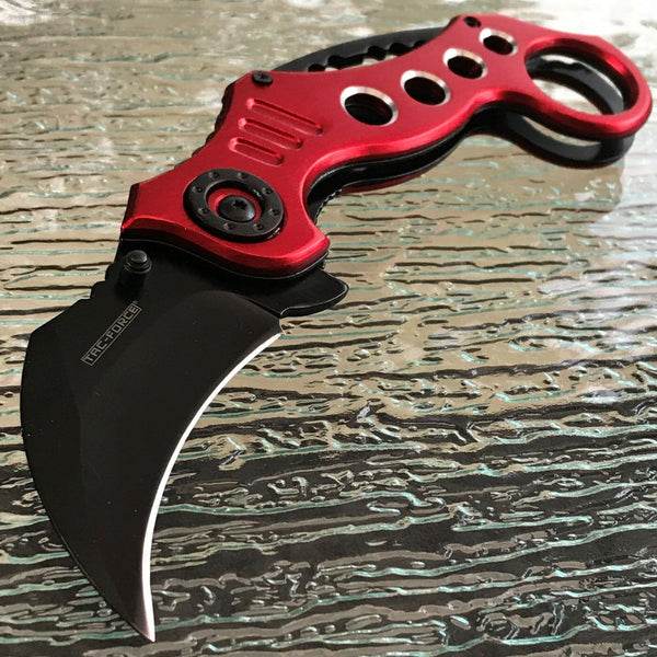 7.75" Tac Force Tactical Red Black Karambit Assisted Pocket Knife