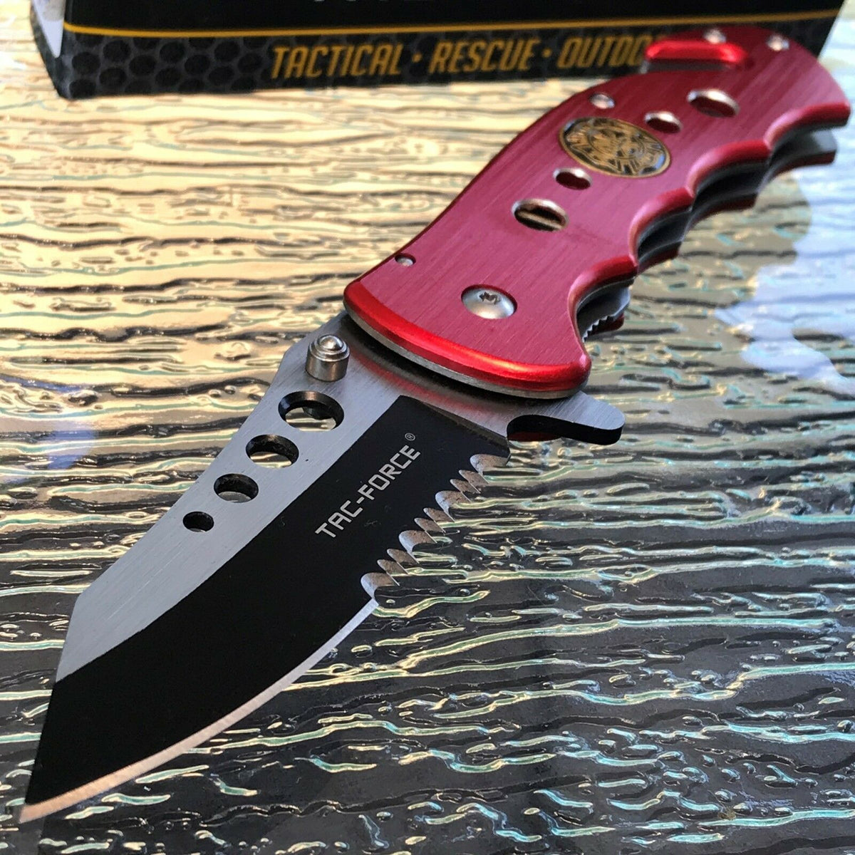 7.75" TAC FORCE SPRING ASSISTED RESCUE RED FIRE FIGHTER FOLDING POCKET