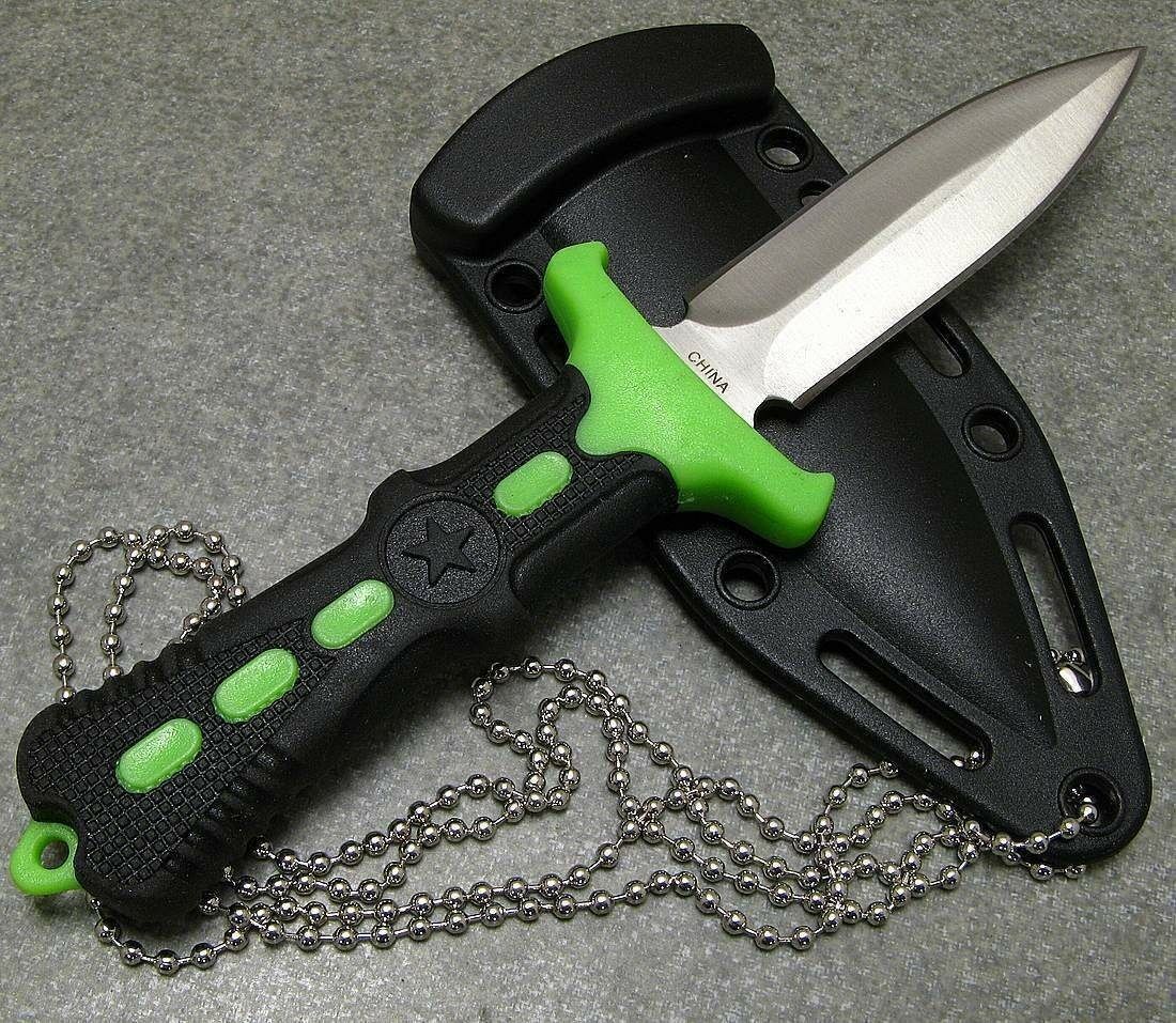 6.5" Z-Hunter Zombie Neck Knife Green Handle Spear Point Dagger Blade