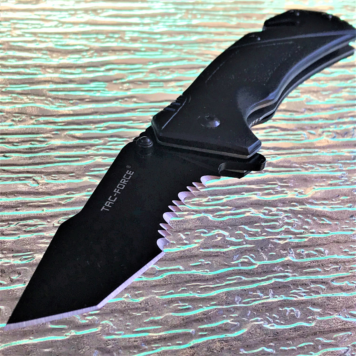 8.25" Tac Force Black Tanto Spring Assisted Rescue Pocket Knife