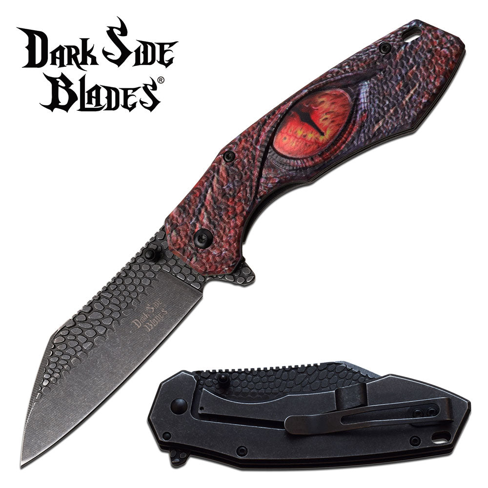 Dark Side Blades Red Dragon Scales & Eye Fantasy Textured Pocket Knife