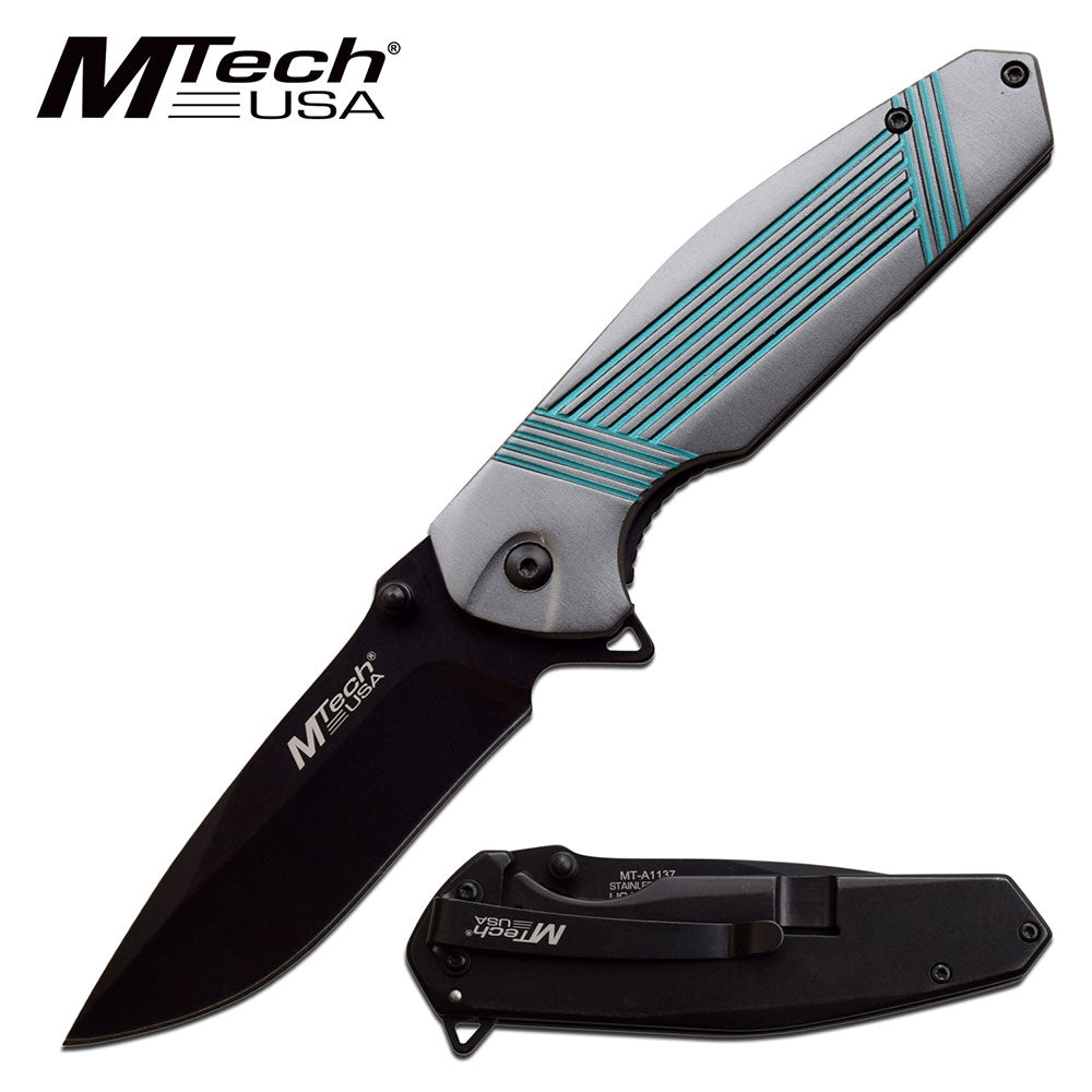 MTech USA Blue and Silver Spring Assisted Cool Pocket Knife