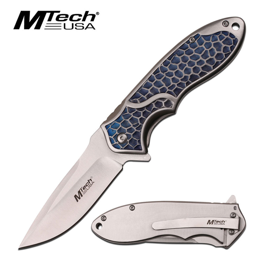 MTech USA Stonewashed Blue Titanium Spring Assisted Pocket Knife