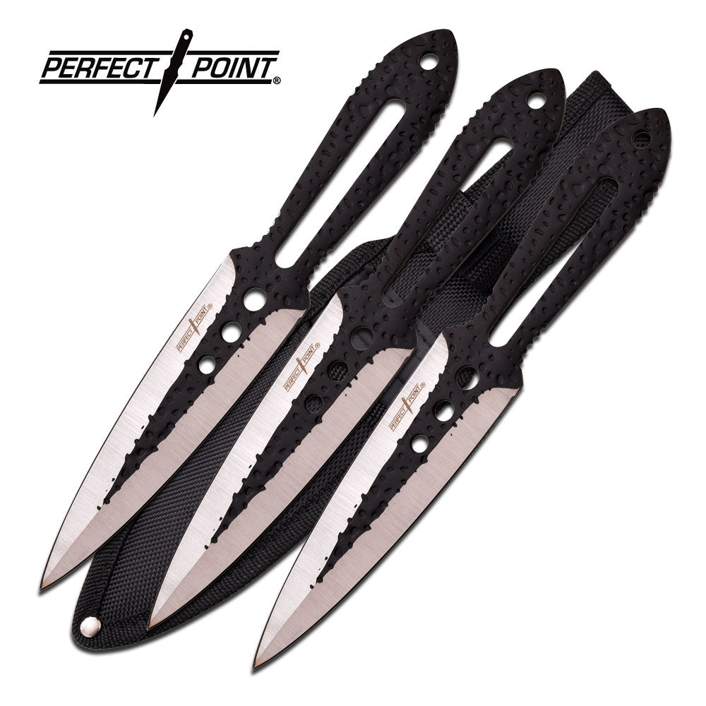 9.0" Perfect Point PP-101-3B Black Throwing Knife Set w/ Sheath