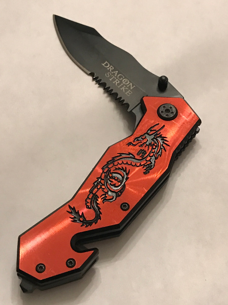 8.5” Spring Assisted Tactical Red Dragon Folding Pocket Knife
