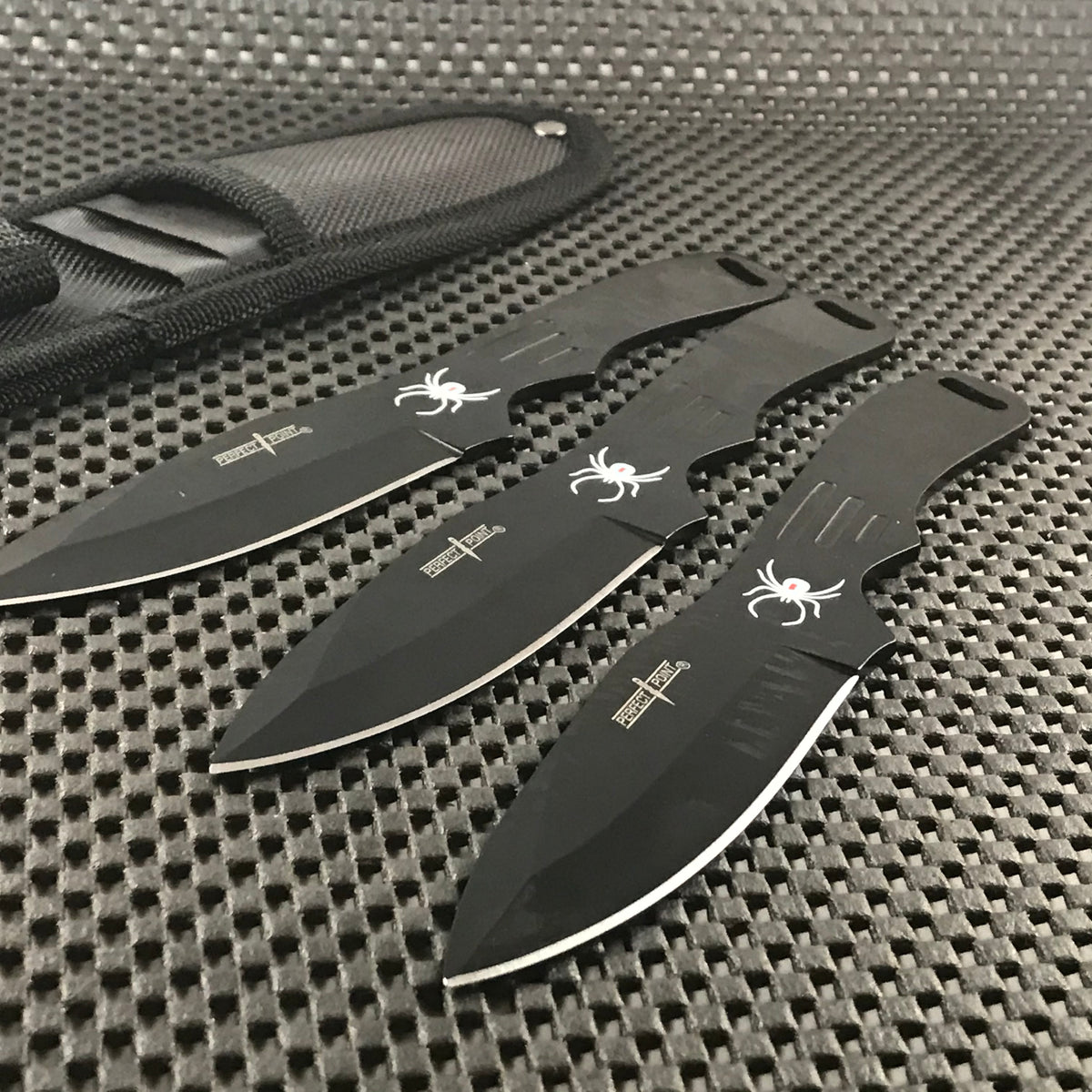 8.0" Perfect Point RC-1793B Black Spider Throwing Knife Set w/ Sheath